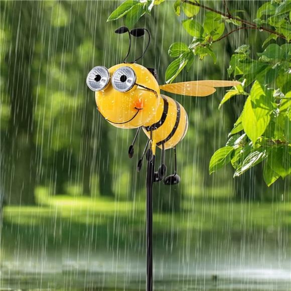 Accents | Metal Bee With Solar Light Eyes Bee Yard Art Garden ...